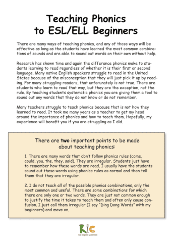 4 Steps to Teaching Phonics to ESL/ELLs | Kid-Inspired Classroom