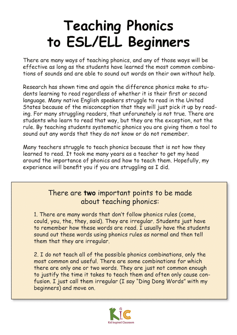 4 Steps to Teaching Phonics to ESL/ELLs | Kid-Inspired Classroom