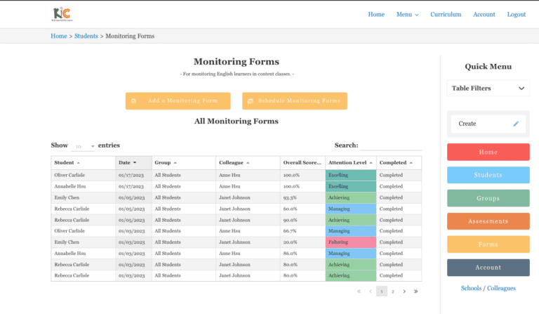 ELL Progress Monitoring Forms, Reports and Student Progress Tracker