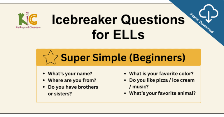 Icebreaker Questions for ELLs [Poster Download] | Kid-Inspired Classroom